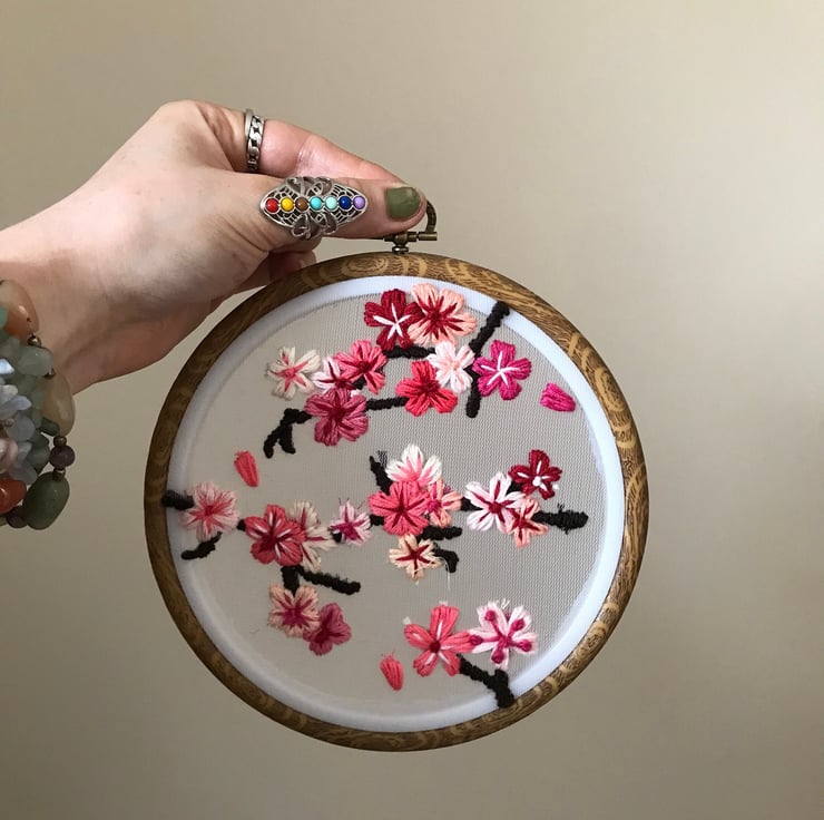 Sakura cherry blossom hand embroidery wall art - Folksy