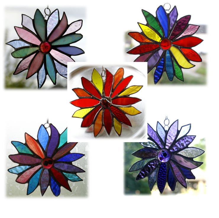 Sun Flower Stained Glass Suncatcher Handmade Su... - Folksy