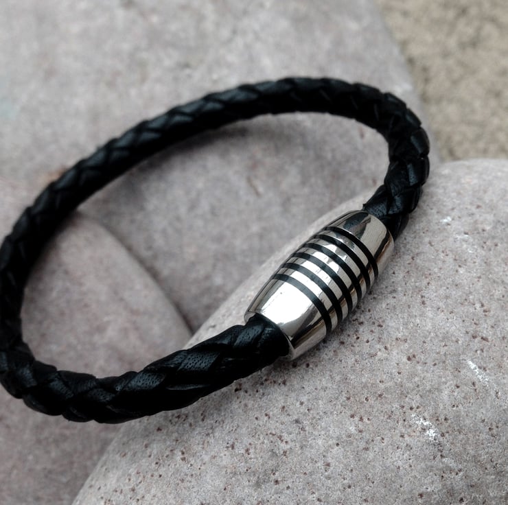 Men's Black Leather Apollo Bracelet - Folksy