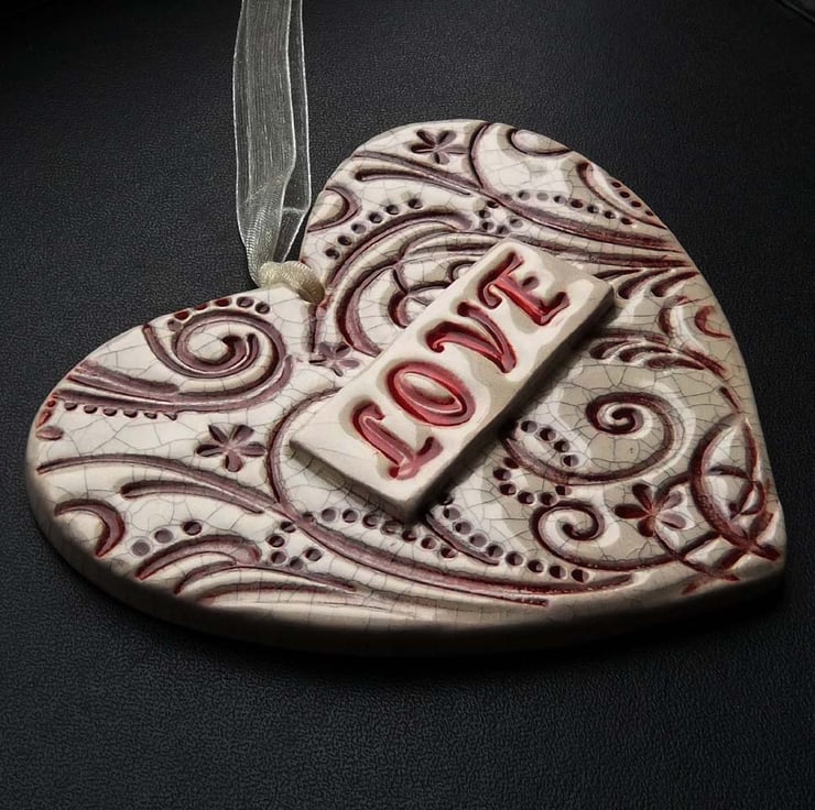 Valentines ceramic heart decoration Love - Folksy