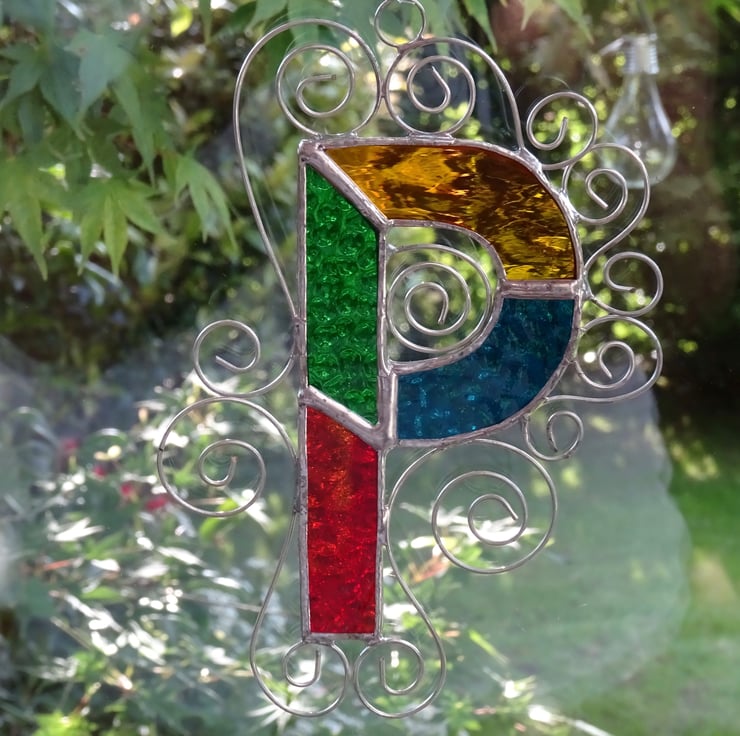 Stained Glass Letter P Suncatcher - Multi - Folksy