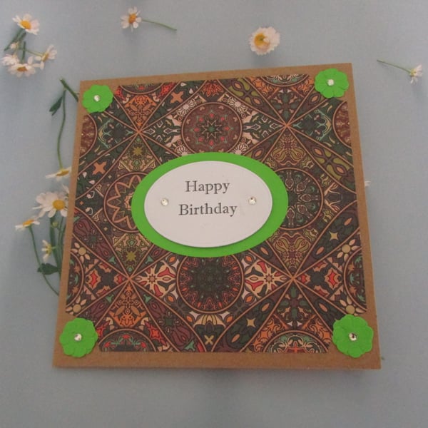 Happy Birthday Kraft Lined Card Mosaic Tile ins... - Folksy