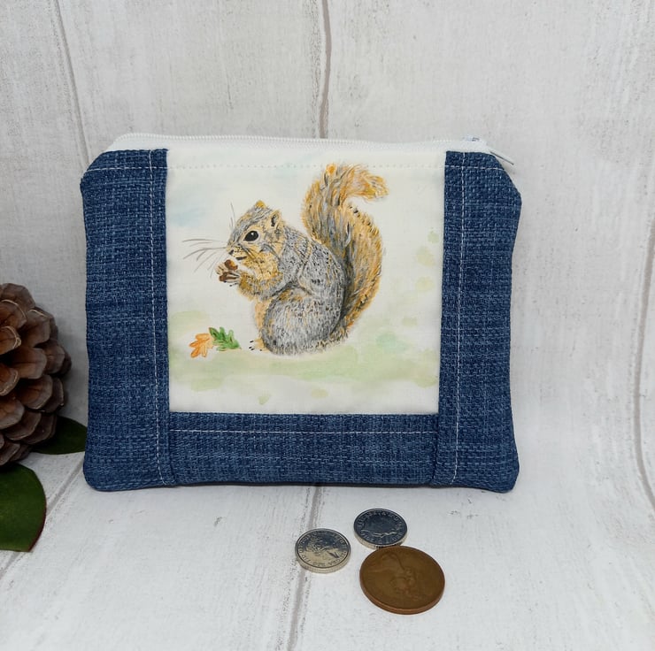 Squirrel purse, Large blue coin purse, Squirrel... - Folksy