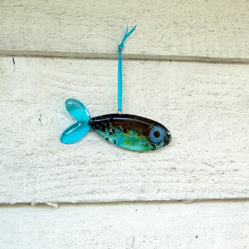 Aquamarine Blue Fused Glass Fish Decoration - Folksy