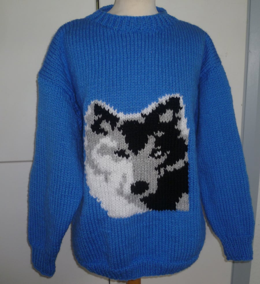 Hand knitted Wolf jumper sweater - Folksy