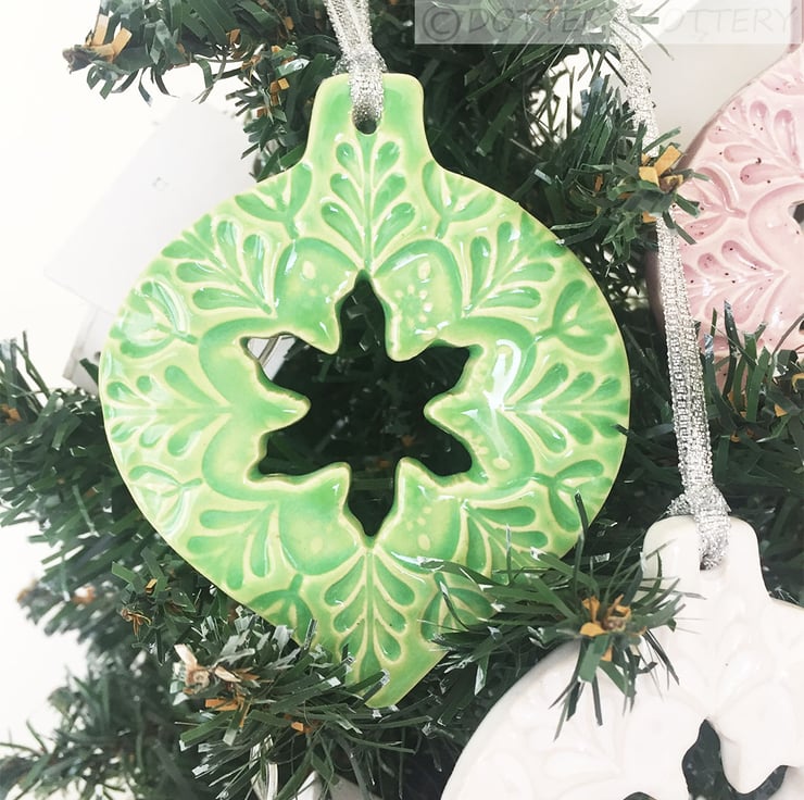 Christmas Baubles set of three pottery Bauble d... - Folksy