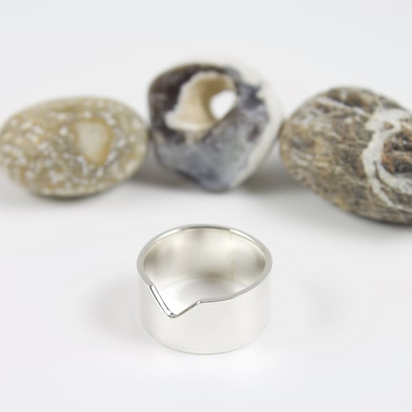 Sterling Silver Wide Notch Ring - Folksy