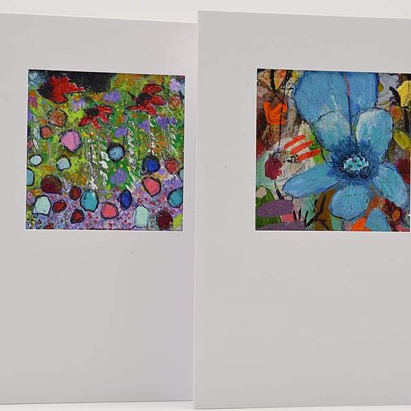 Hand Painted Cards of Colourful Flowers (Pack o... - Folksy