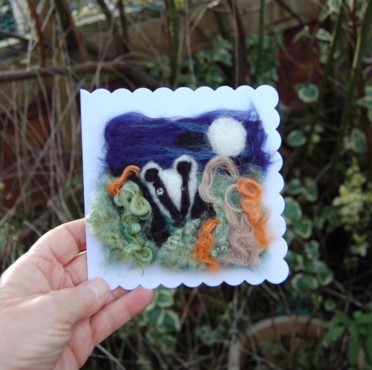 Birthday Card - badger, Needle felt card, wool ... - Folksy