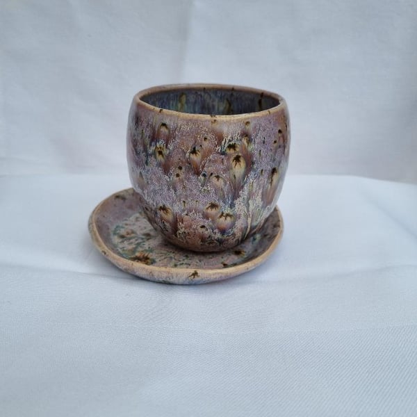 Pottery Handcrafted Ceramic Beaker and Saucer i... - Folksy