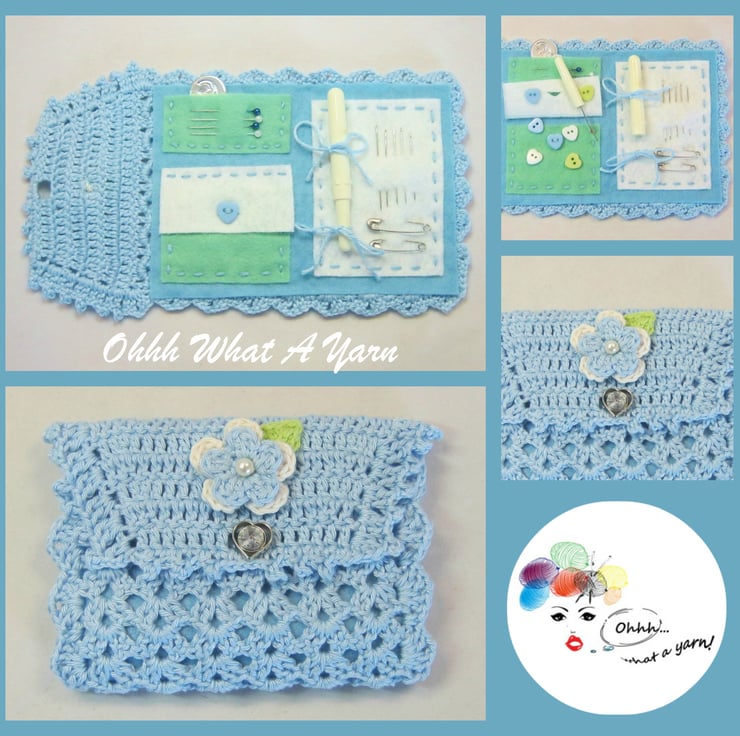 Blue crochet sewing case, sewing kit. - Folksy