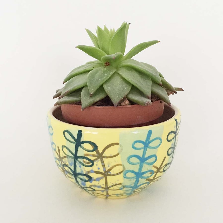 Handthrown ceramic pot bold leaf design pottery... - Folksy