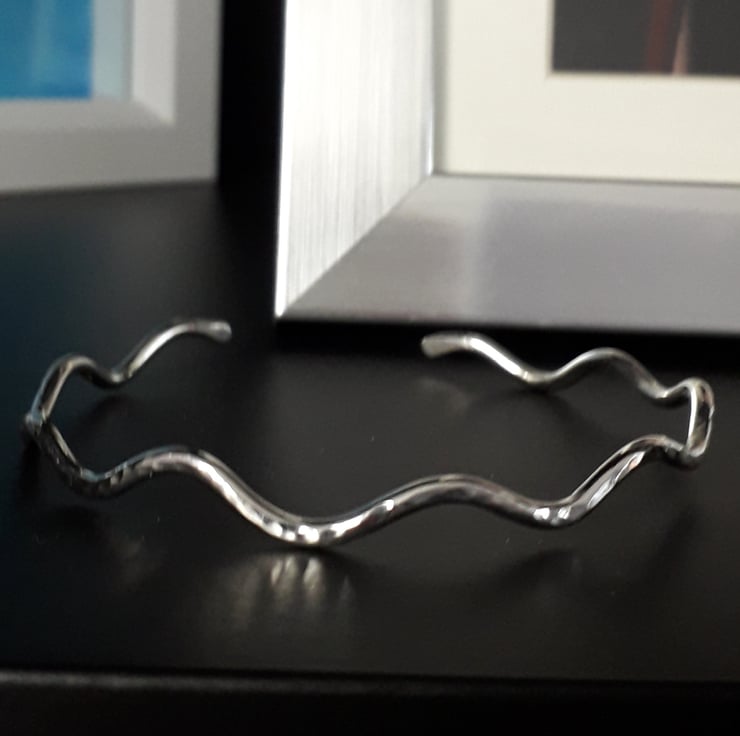 Sterling Silver Wave Bangle Adjustable Hammered... - Folksy