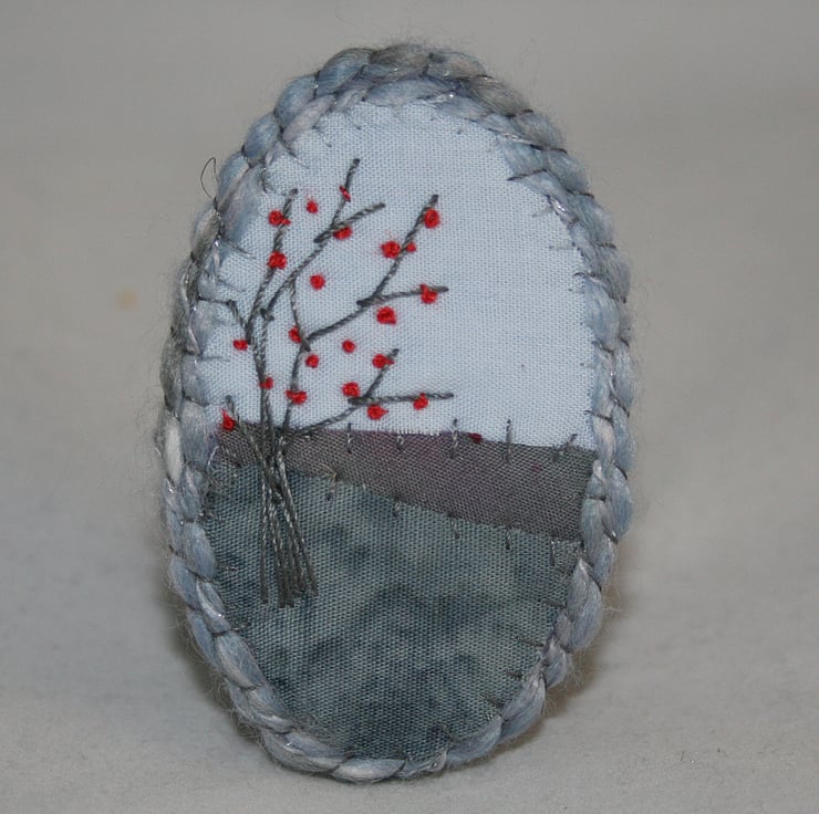 Embroidered Brooch - Winter Tree - Folksy