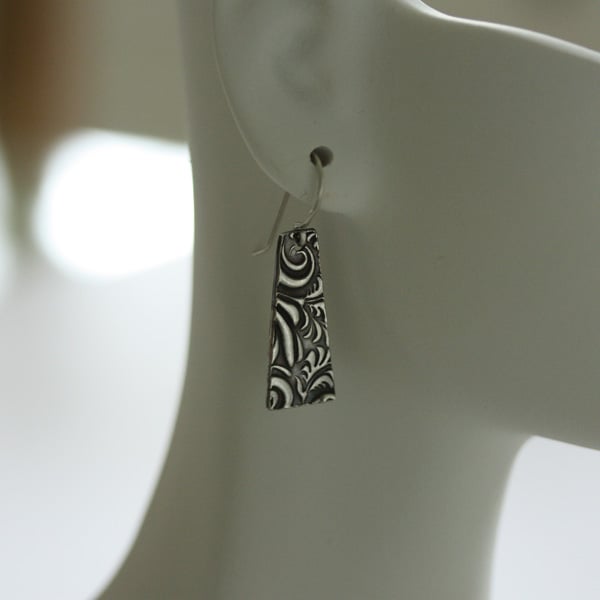 Fine silver long patterned earrings - Folksy
