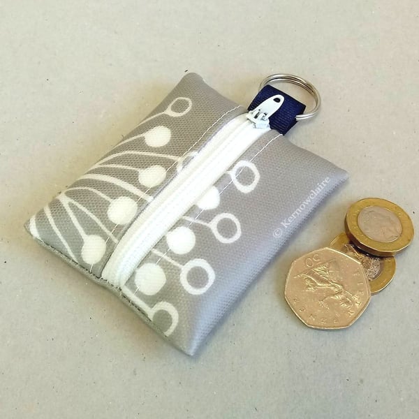 Grey mini coin purse key ring, Lip Vaseline holder - Folksy