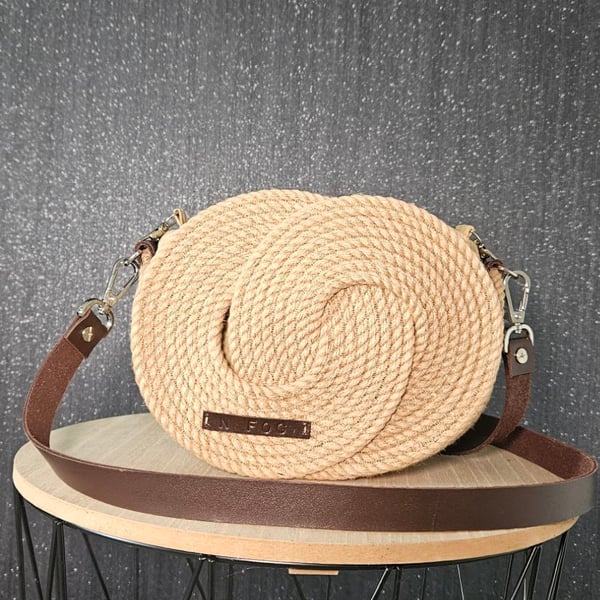 handmade jute rope bag.leather handle.natural m... - Folksy