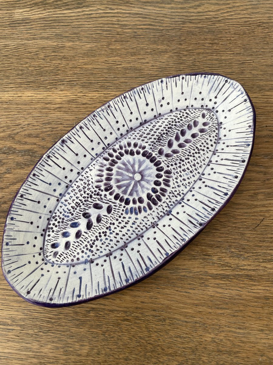 Handmade oval purple textured ceramic trinket dish - Folksy