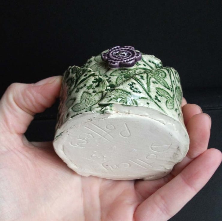 Leafy Ceramic pin cushion holder with flower bu... - Folksy