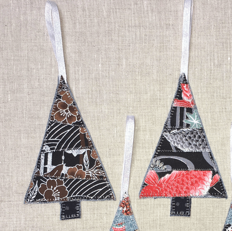 Japanese Fabric Christmas Tree Decorations Silv... - Folksy