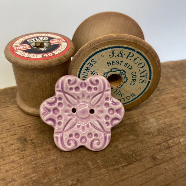 Large ceramic flower shaped button pink - Folksy