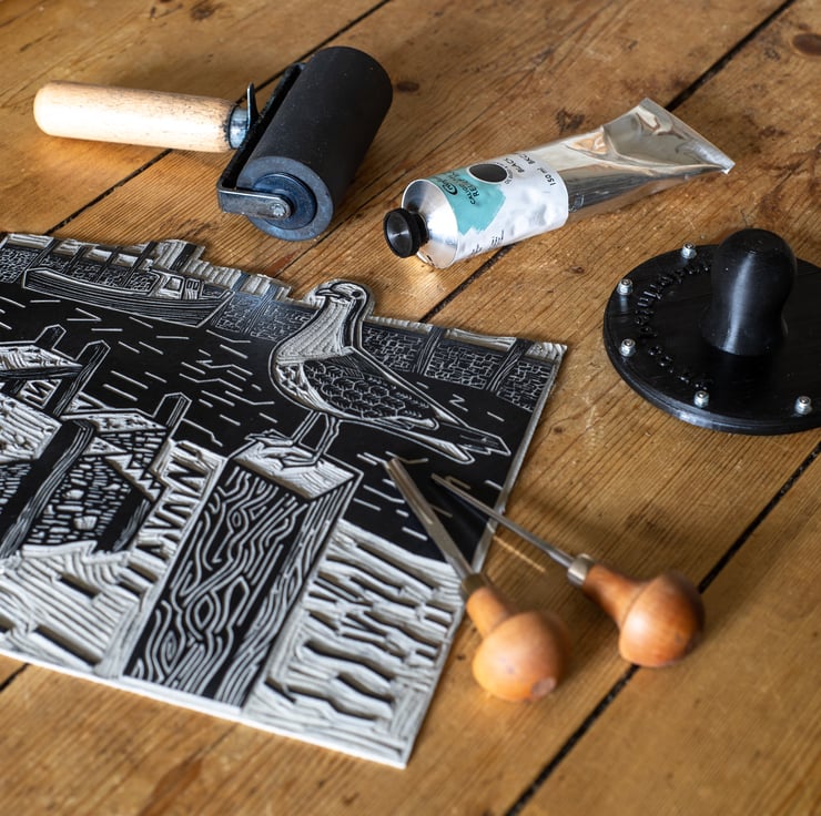 Harbour Gull linocut print - Folksy