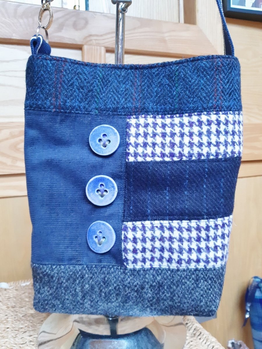 Dark grey and blue tweed bag - Folksy