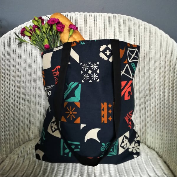 Unique printed linen tote bag, lined linen shop... - Folksy