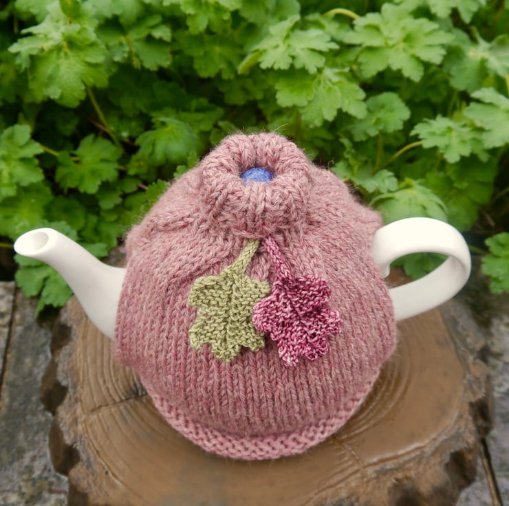 Pink Oak Leaf Tea Cosy, Roll Neck Teapot Cosy - Folksy
