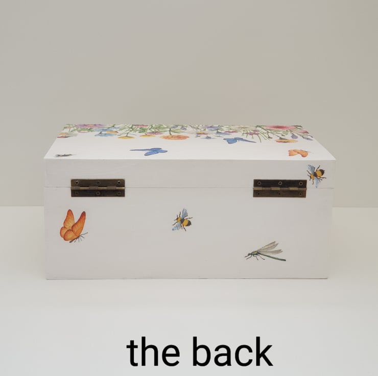 Wooden memory box with meadow flowers and butte... - Folksy