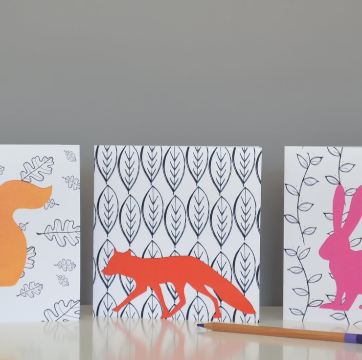 Multipack of three woodland animal blank cards ... - Folksy