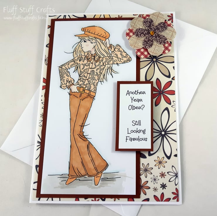 Handmade birthday card - girl in flares - Folksy