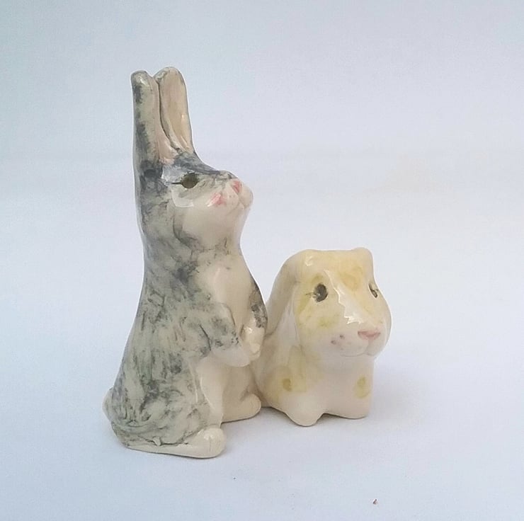 Handmade ceramic bunny rabbit ornament grey rab... - Folksy
