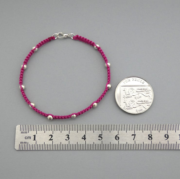 Magenta 7" braided bracelet for adults. Ha... - Folksy