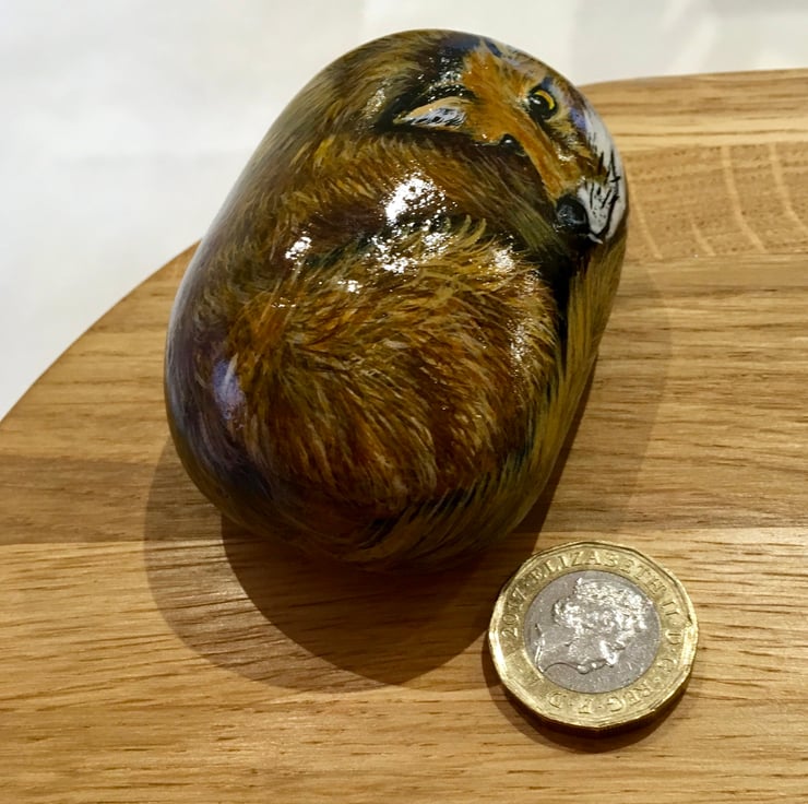 Fox hand painted pebble garden rock art wildlif... - Folksy