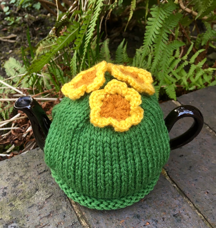 Small Yellow Flower Tea Cosy, One Cup Crochet F... - Folksy