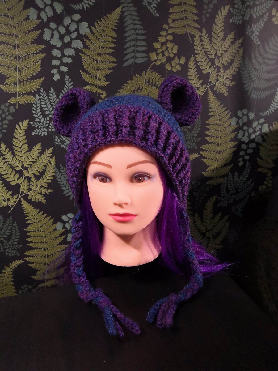 Adult Size Fun Purple And Blue Crochet Hat With... - Folksy
