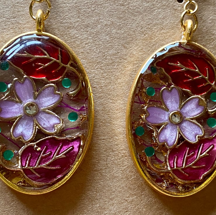 Handmade Gold-Rimmed Oval Resin Earrings With E... - Folksy