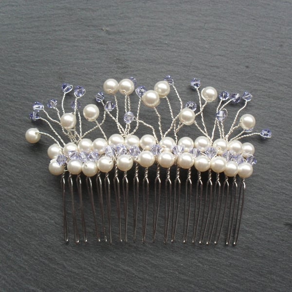 SALE Lilac and White Hair Comb With Pearls and... - Folksy