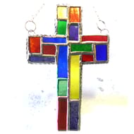 Stained Glass Cross Suncatcher Handmade Patchwo... - Folksy