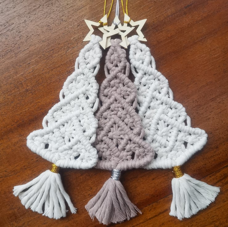 Christmas macrame ornaments, set of 2 Xmas tree... - Folksy