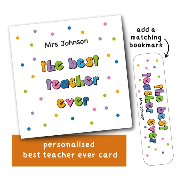 Personalised Teacher Card. Option to add bookmark - Folksy