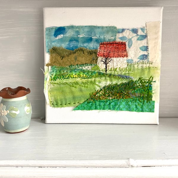 Little white barn with red roof - Hand embroide... - Folksy
