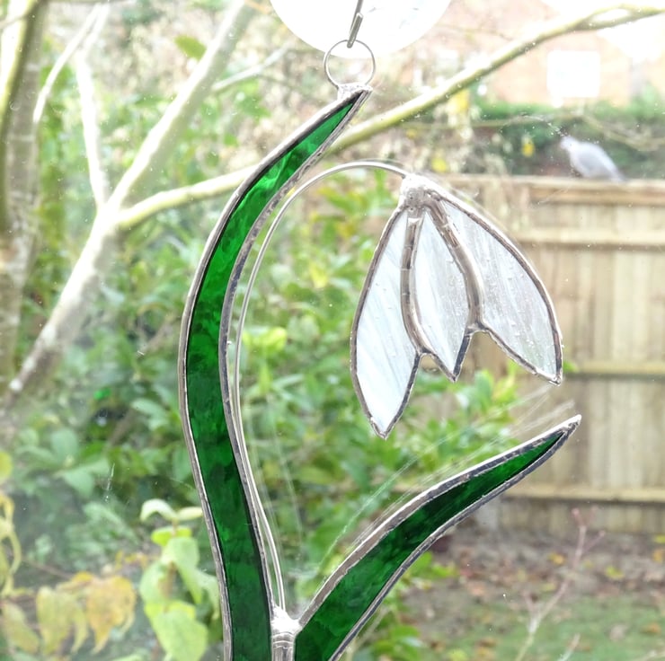 Stained Glass Snowdrop Suncatcher - Handmade Ha... - Folksy