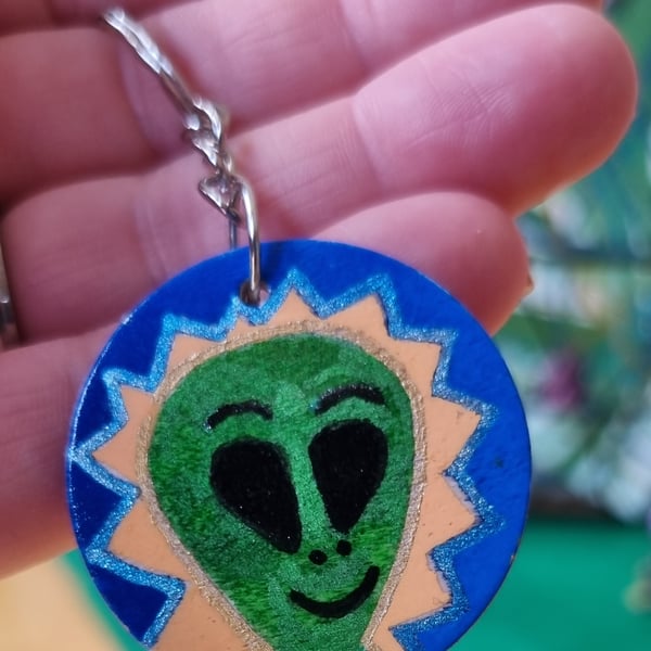 Hand painted wooden keyrings (Alien designs) - Folksy