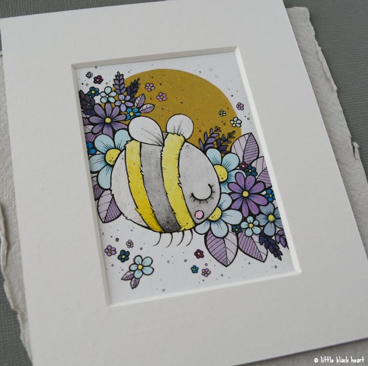winterspring bee blue - original aceo - Folksy