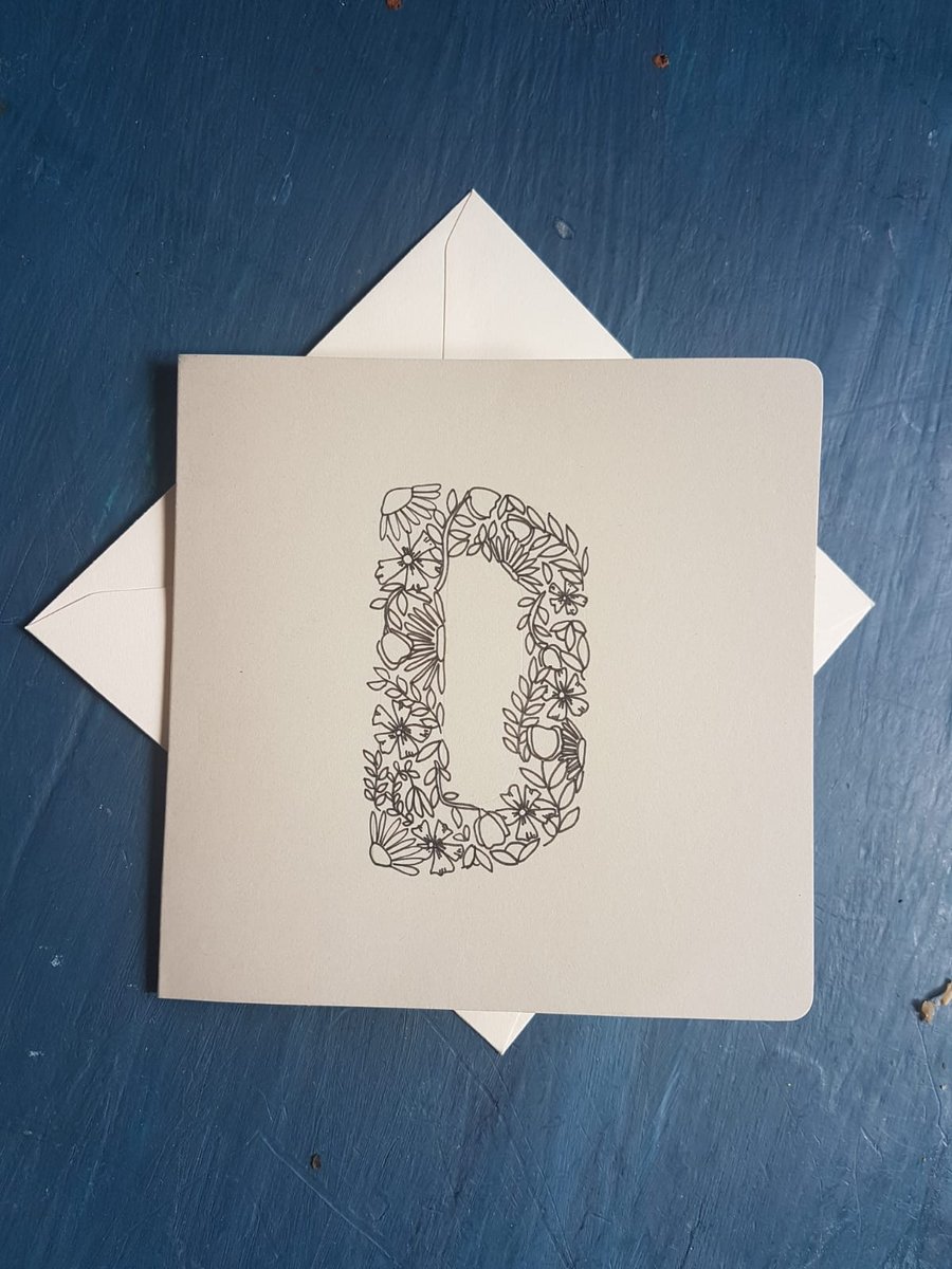 Black and White Floral Letter Card - Folksy