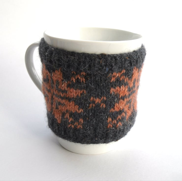 Wool Mug Hug , hand knit fairisle cosy - Folksy