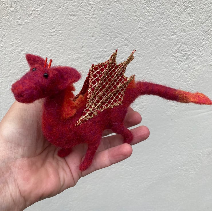 Small needle felted red dragon - Folksy