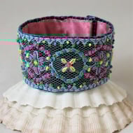 Embroidered Lace Cuff - pink and blue - Folksy